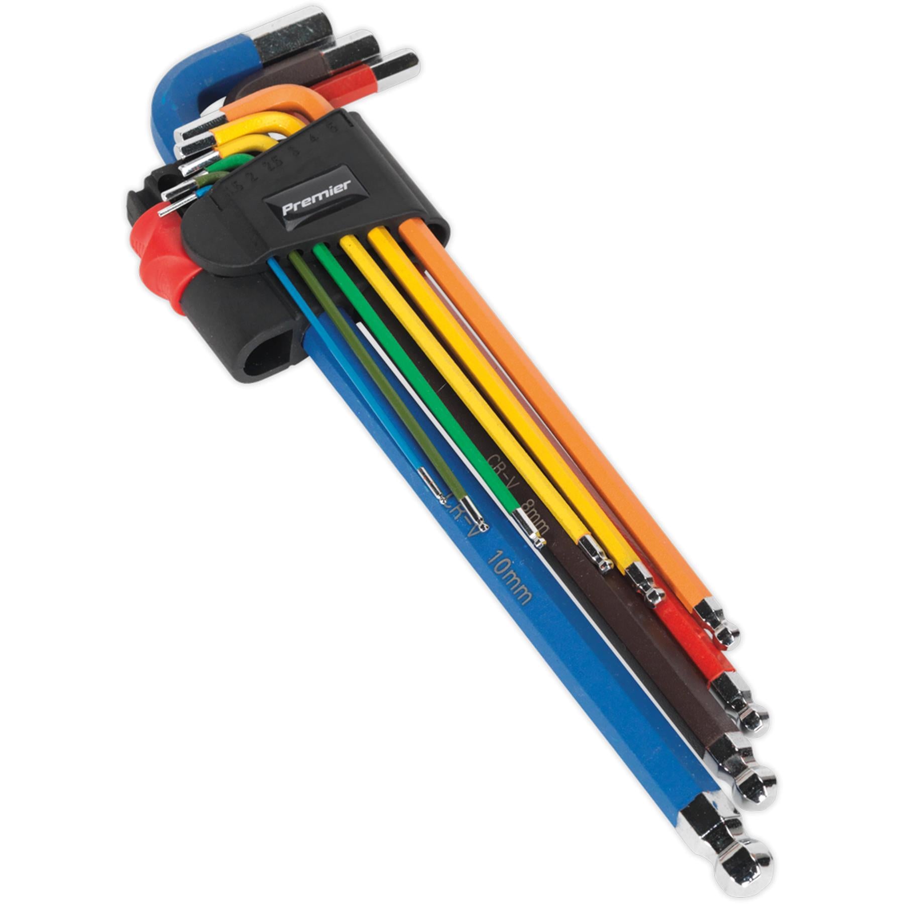 Sealey Ball-End Hex Key Set 9pc Colour-Coded Extra-Long Metric - Skill DIY