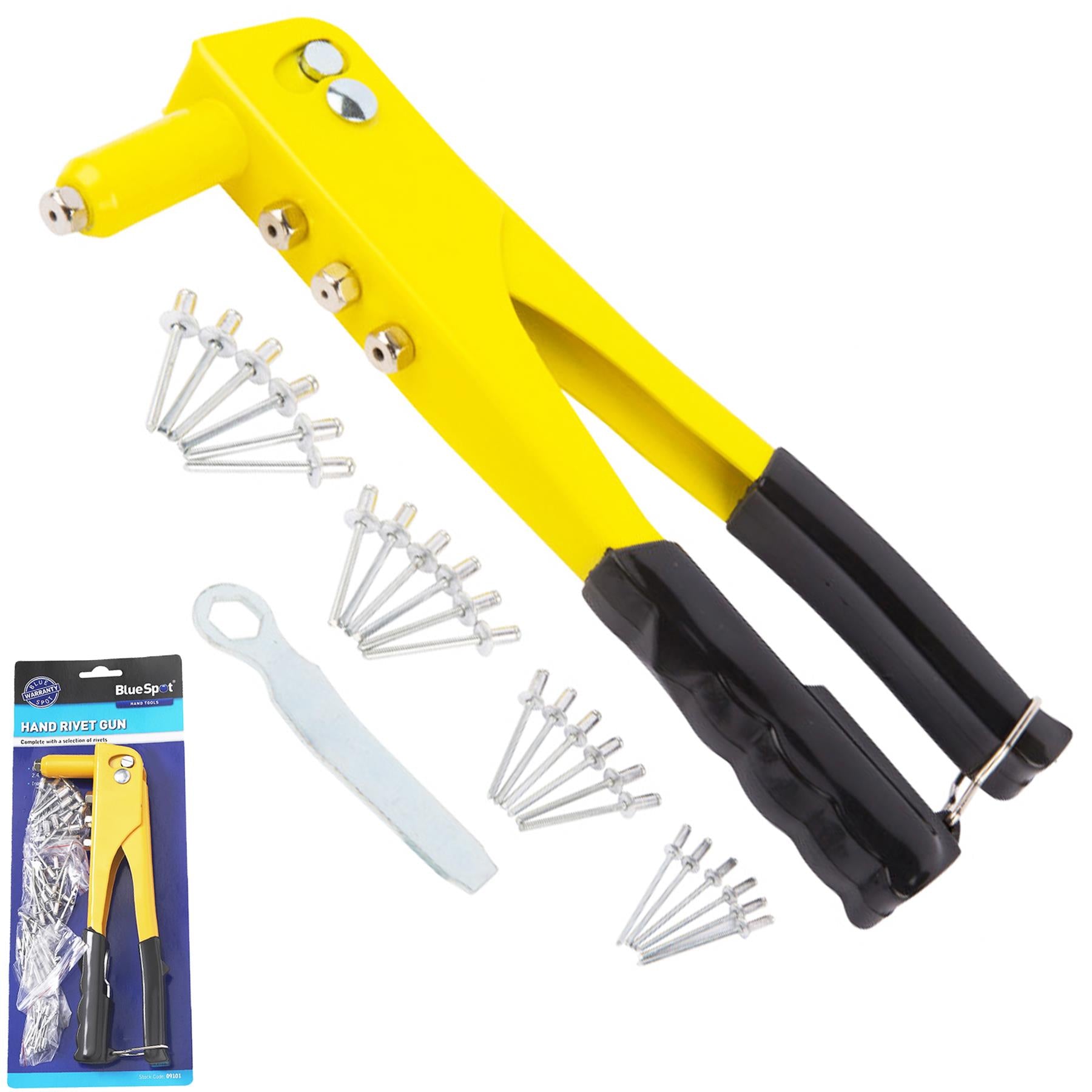 BlueSpot Hand Pop Rivet Gun With 60 Rivets And 4 Size Riveter Nozzles ...