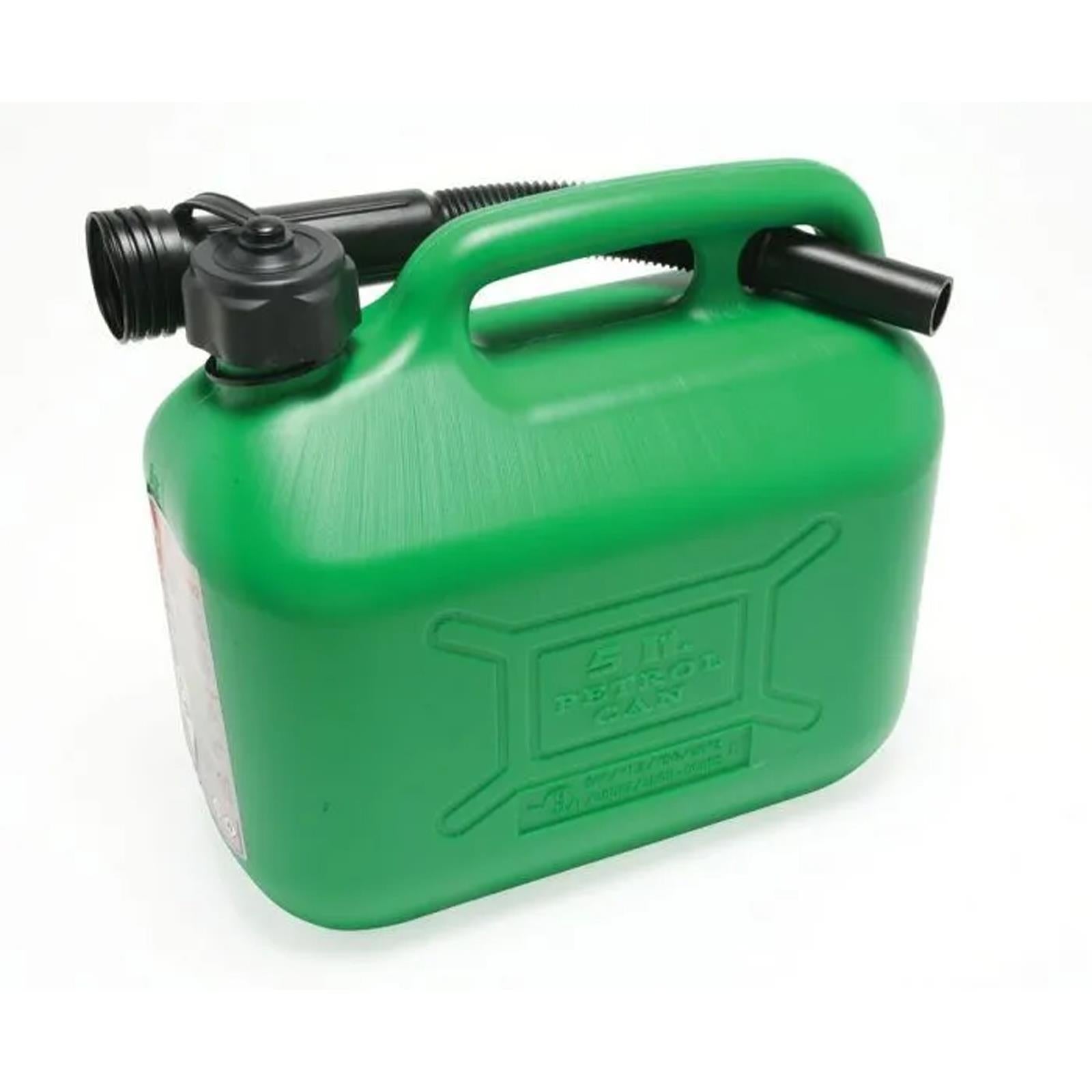 Durable 5L Green Plastic Fuel Can for Unleaded Petrol - Skill DIY